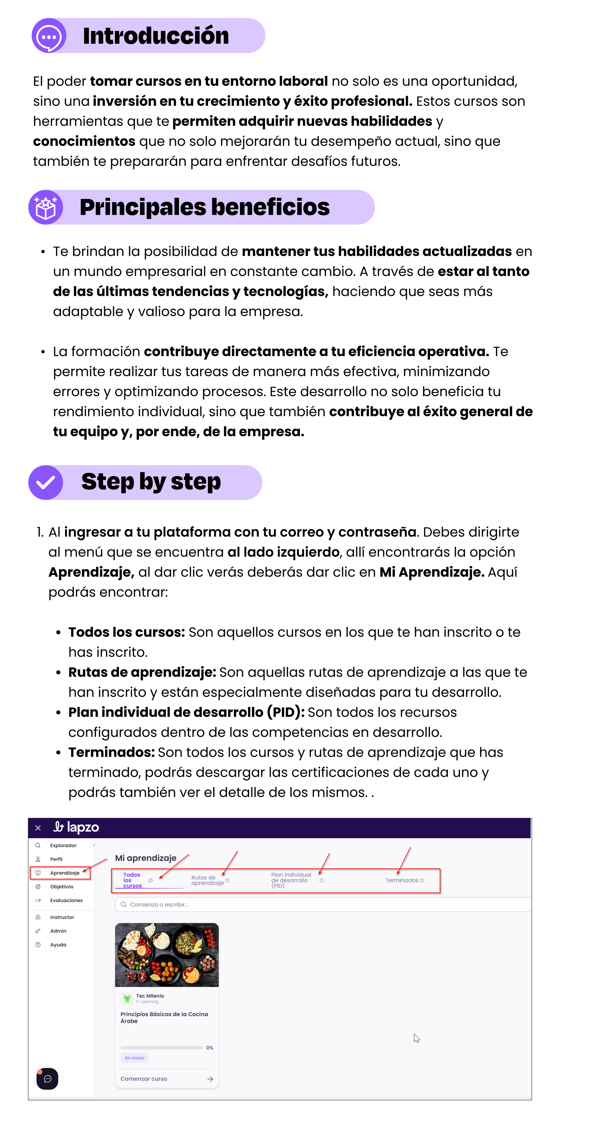 ¿Cómo tomar cursos dentro de la plataforma?